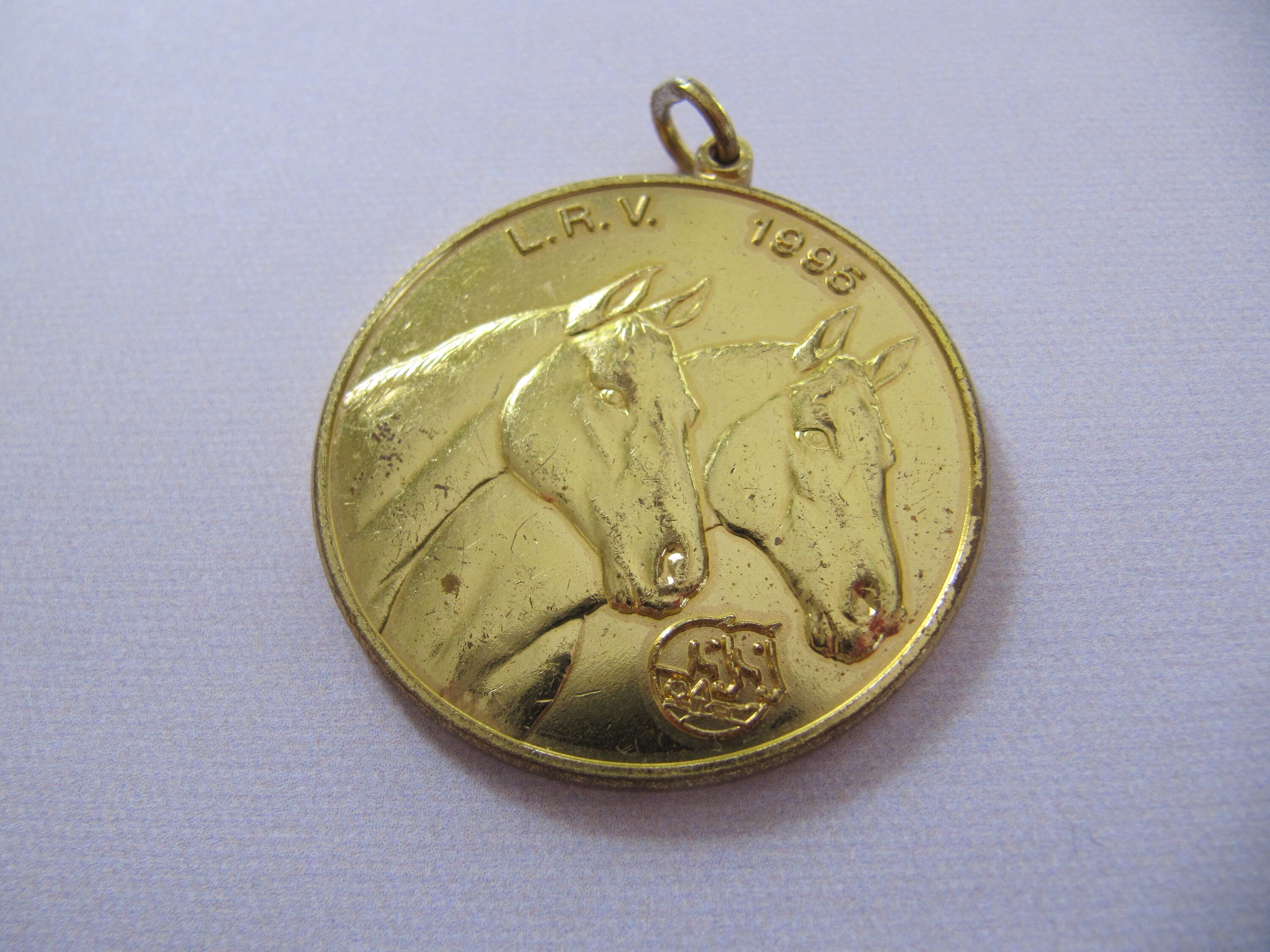Art Medal Medallion Pendant Two Horses Shiney Golden Brass Tone ...
