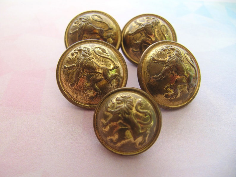 5 Antique Belgian Brass Buttons Military Uniform Van Malderen Belgium ...