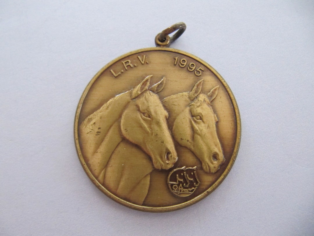 Vintage Medallion Medal Pendant Two Horses Bronzetone, Gift for Horse ...