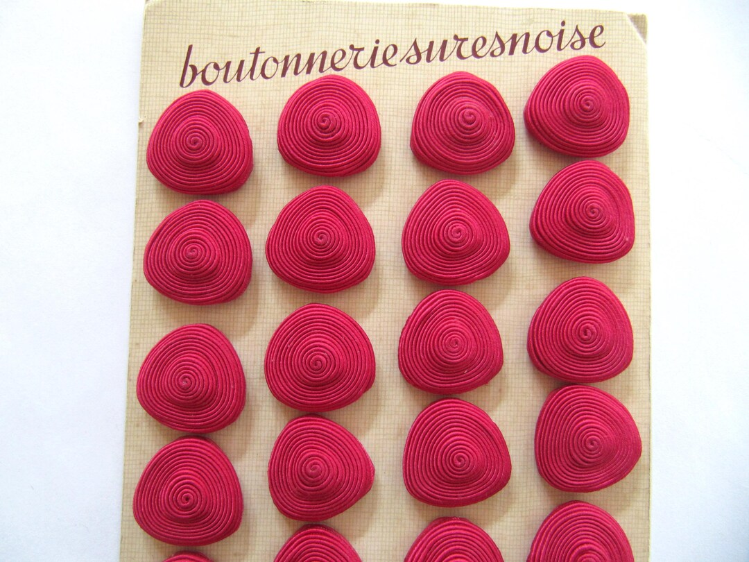 Vintage Red French Buttons on Original Sales Card Coiled Cord ...