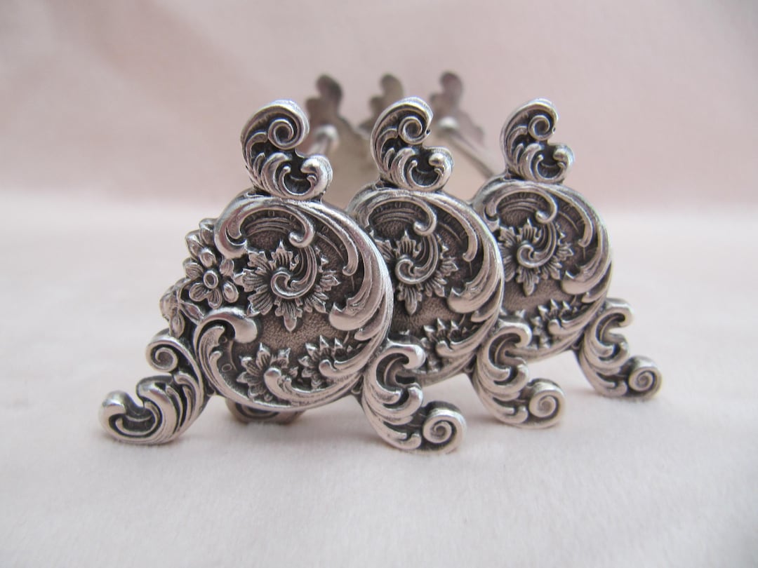 6 Vintage French Knife Rests Art Nouveau Design, Silver Plated Chop ...