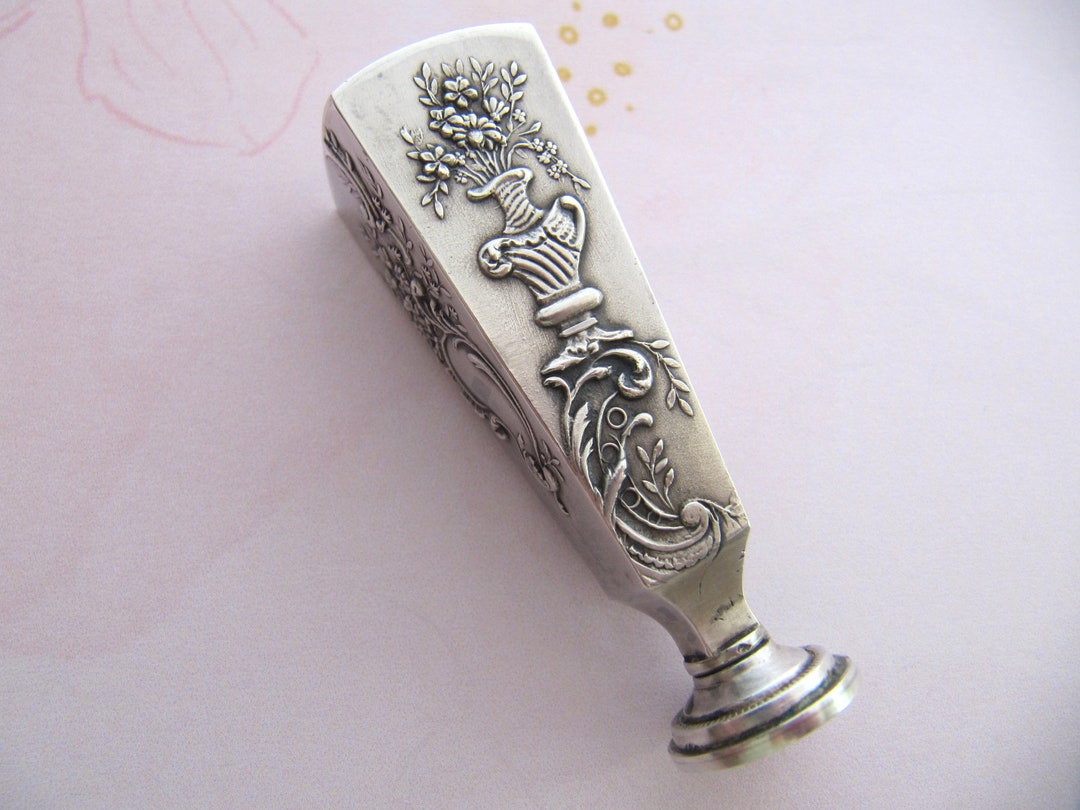 French Wax Seal Stamp 800 Silver Embossed Floral Design on All Four ...