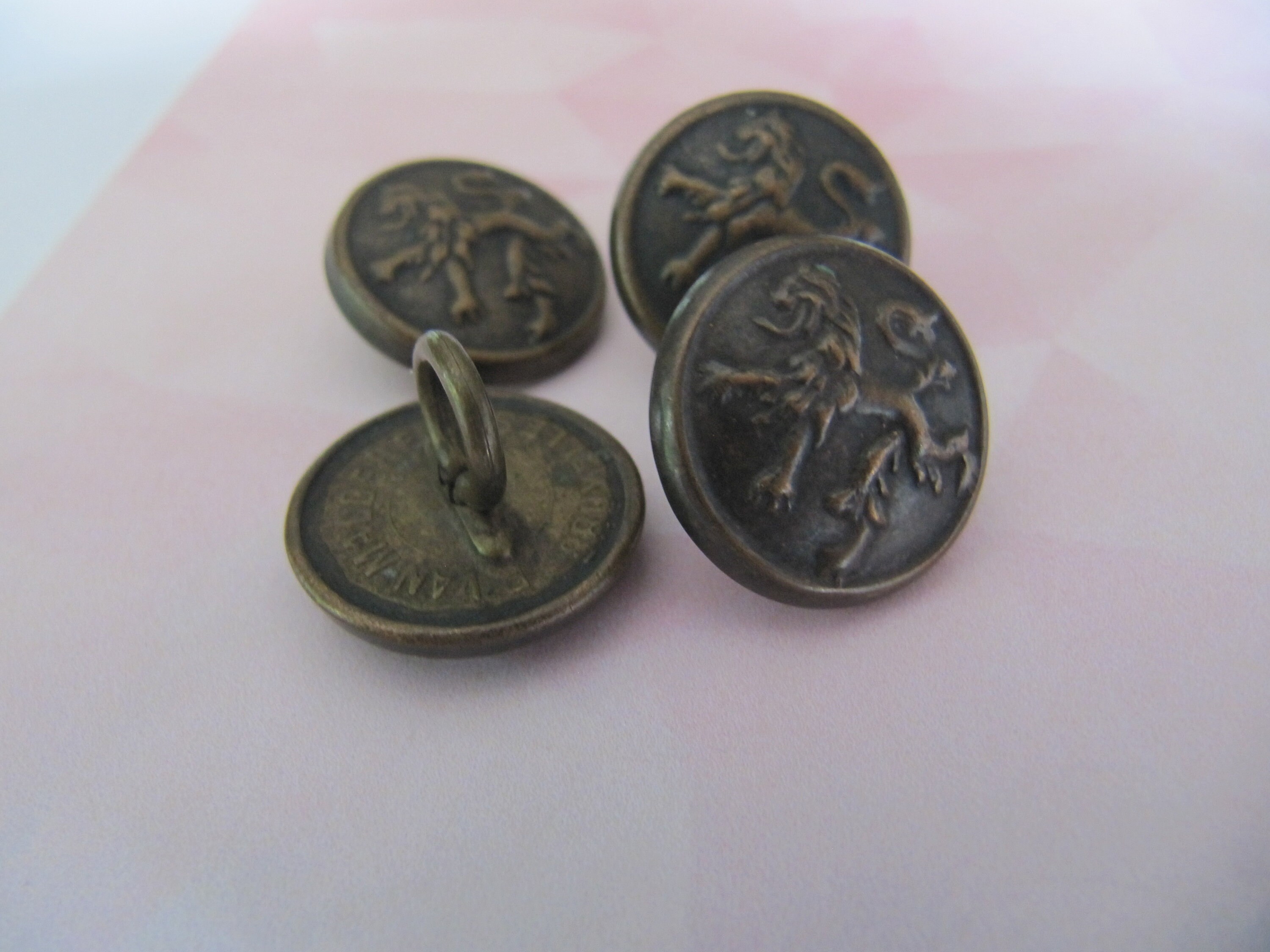 5 Antique Brass Military Uniform Buttons, 4 From "f Van Malderen ...