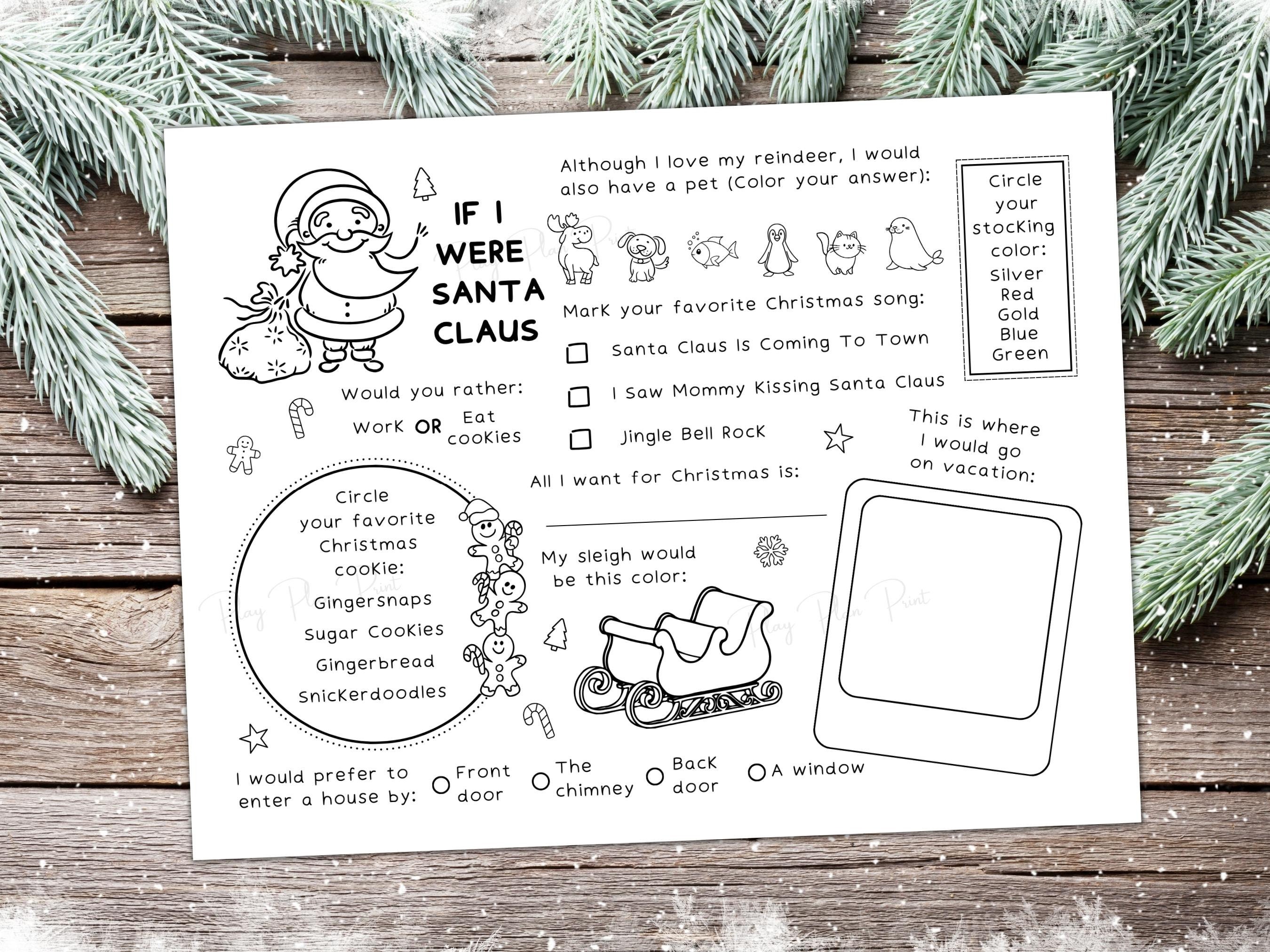 Christmas Activity Placemat for Kids. Printable Christmas Coloring ...