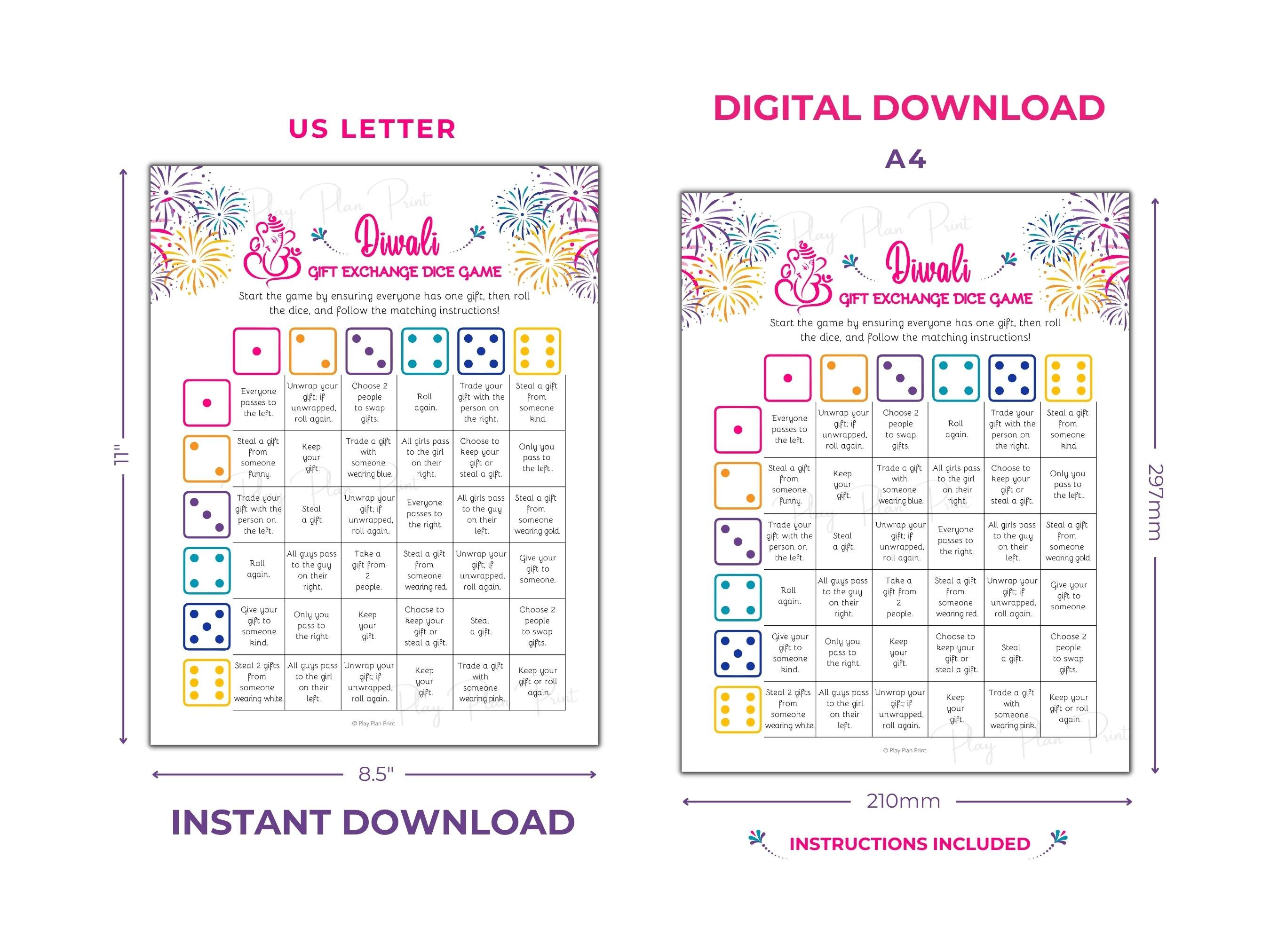 Printable Diwali Gift Exchange Dice Game. Holiday Games. Roll - Etsy