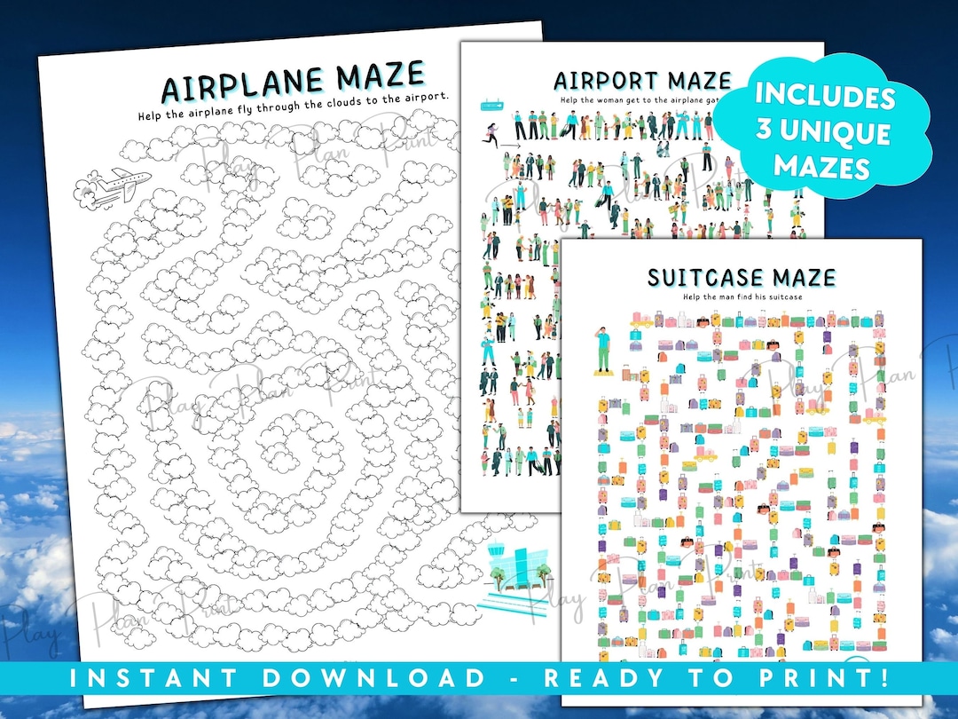Printable Airplane Maze Set of 3. Kids Mazes. Airplane Games. - Etsy