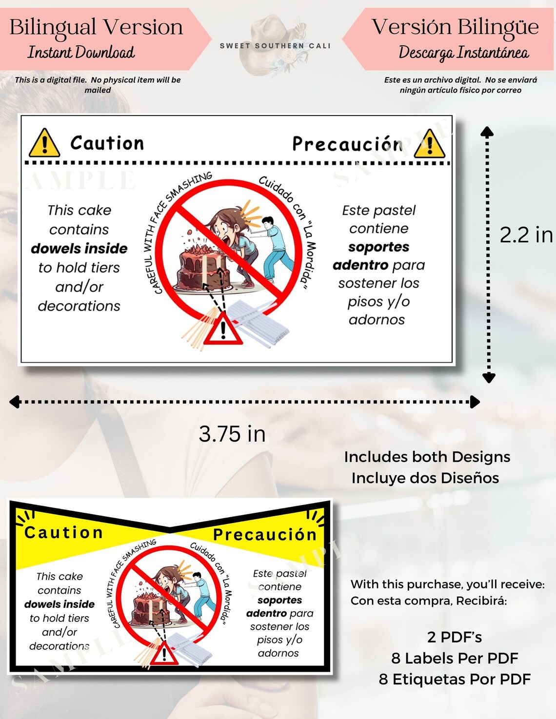 Bilingual Caution Cake Smashing Stickers, Bilingue, Etiqueta De Cuidado ...