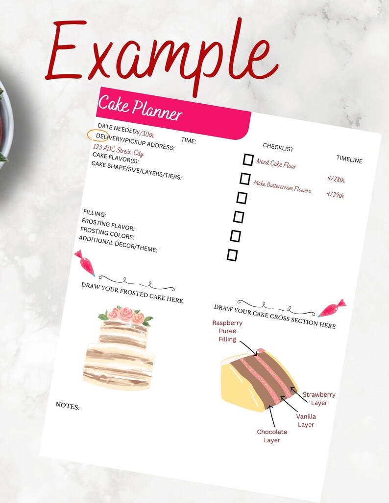 Cake Planner Template Printable, Cake Form Organizer, Bakery, Home ...