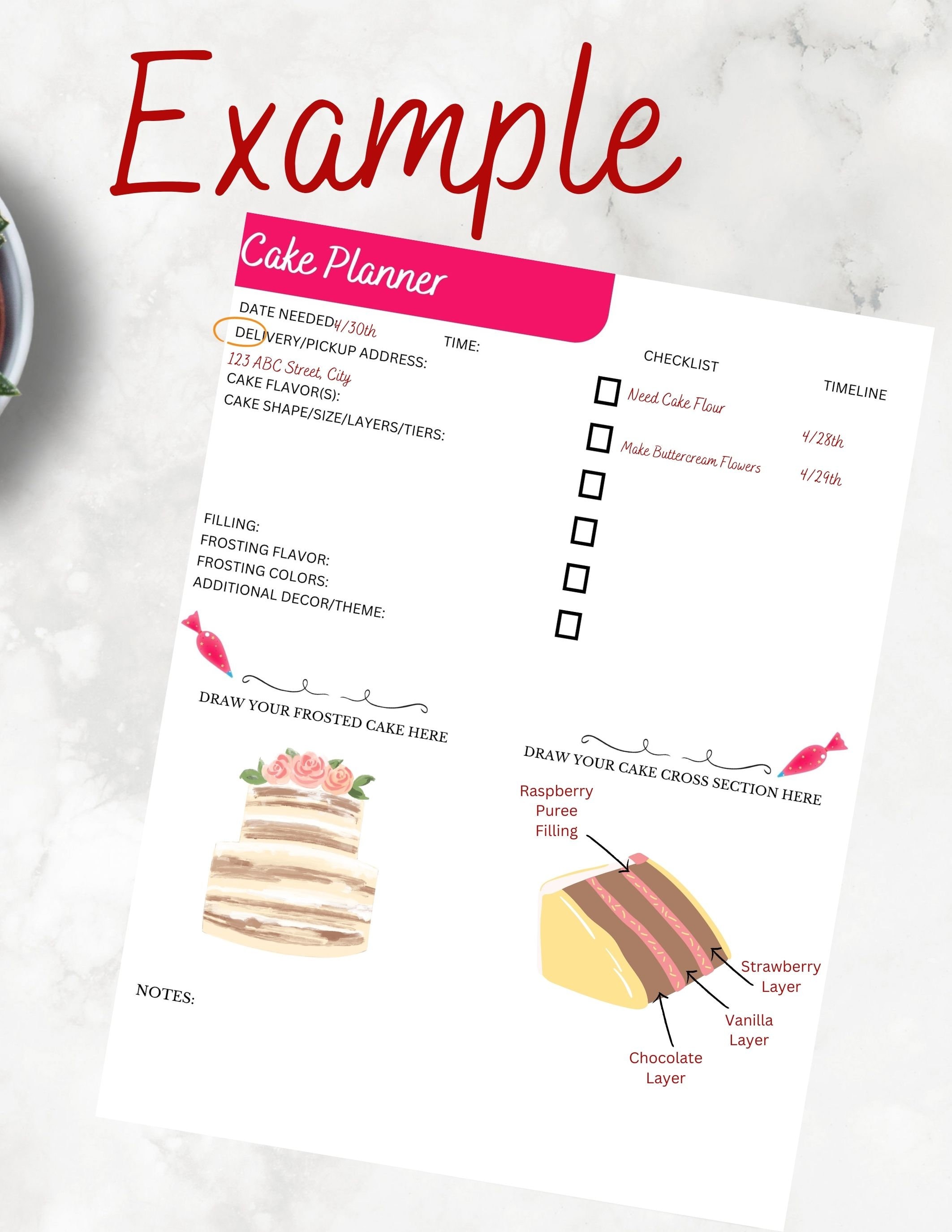 Cake Planner Template Printable, Cake Form Organizer, Bakery, Home ...
