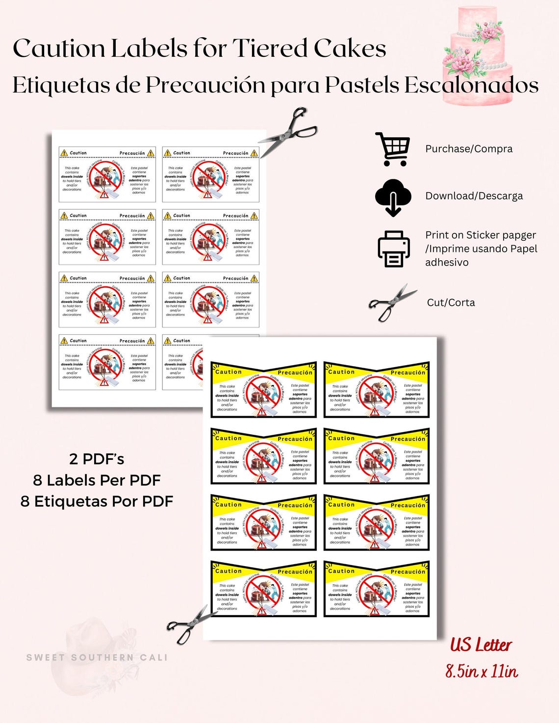 Bilingual Caution Cake Smashing Stickers, Bilingue, Etiqueta De Cuidado ...