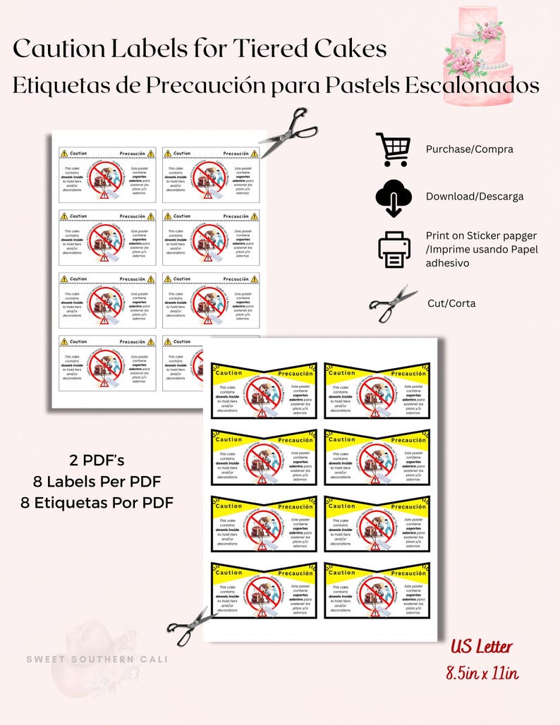 Bilingual Caution Cake Smashing Stickers, Bilingue, Etiqueta De Cuidado ...
