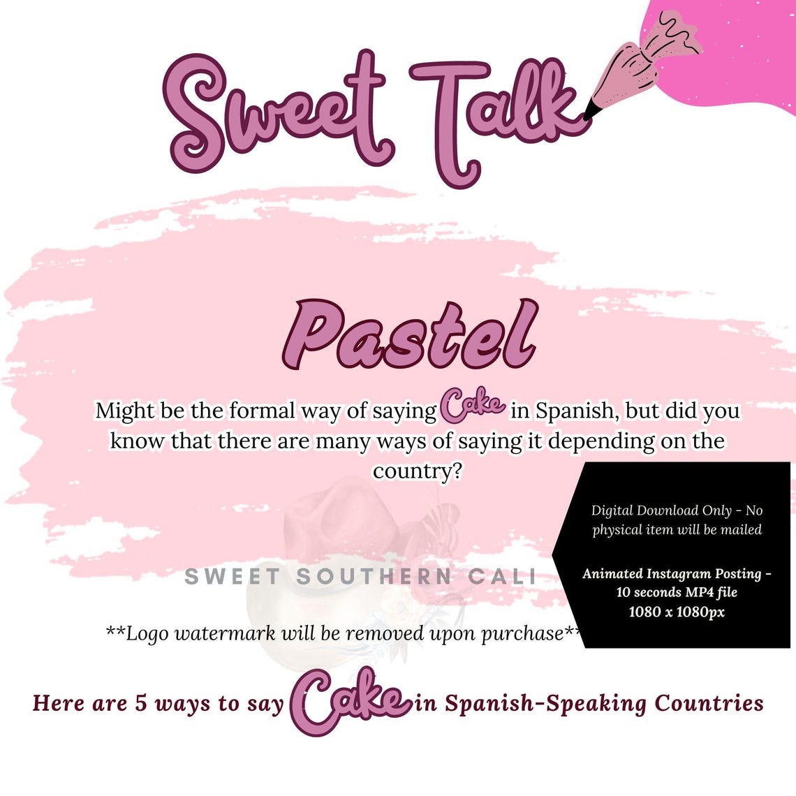 5 Ways to Say Cake in Spanish, Animated Version, Instagram Ready ...