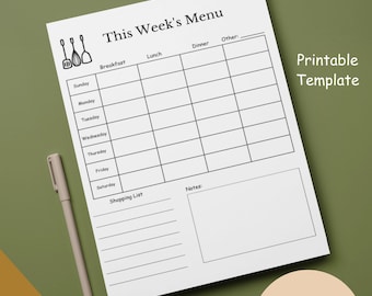 English & Spanish Version - Weekly Menu Planner Template Printable ...