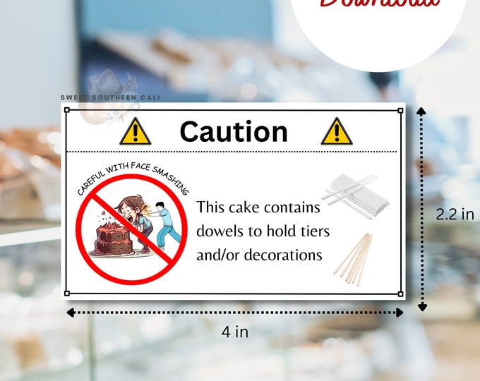 Tiered Cake Warning Label Template, Do Not Smash in Face or Body ...