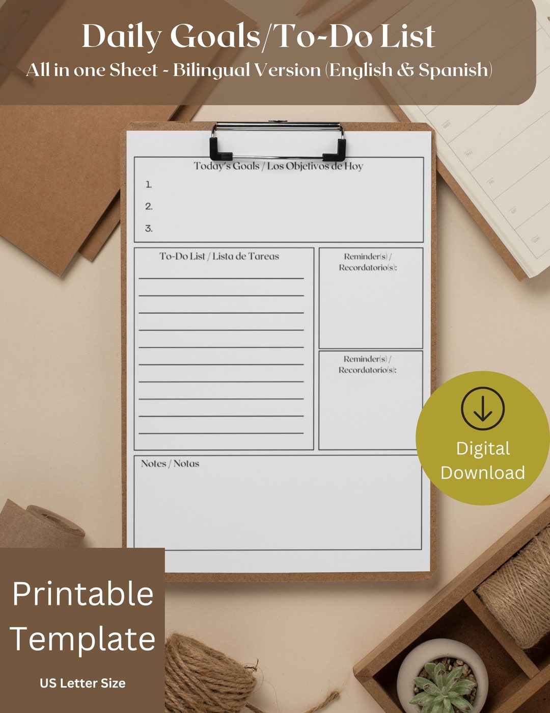 Daily Planner Printable - Bilingual (english/spanish), to Do List ...