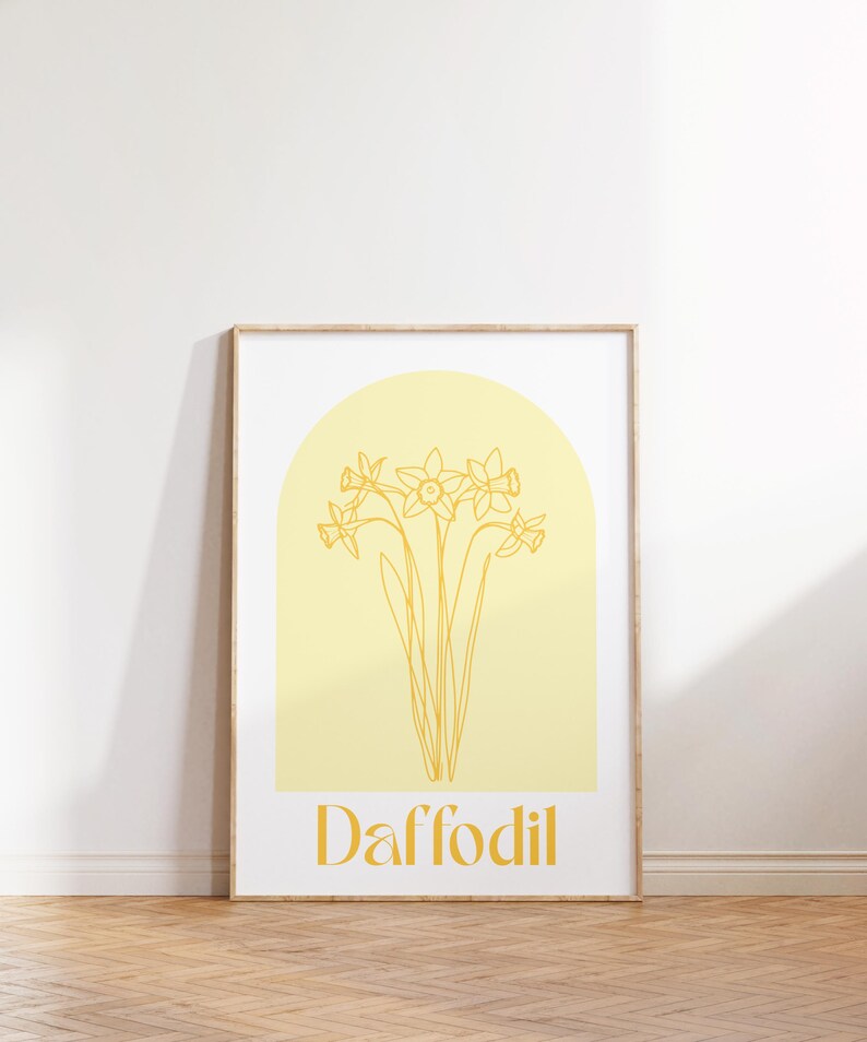 Daffodil Wall Art – Minimalist Floral Print, Yellow Botanical Poster ...