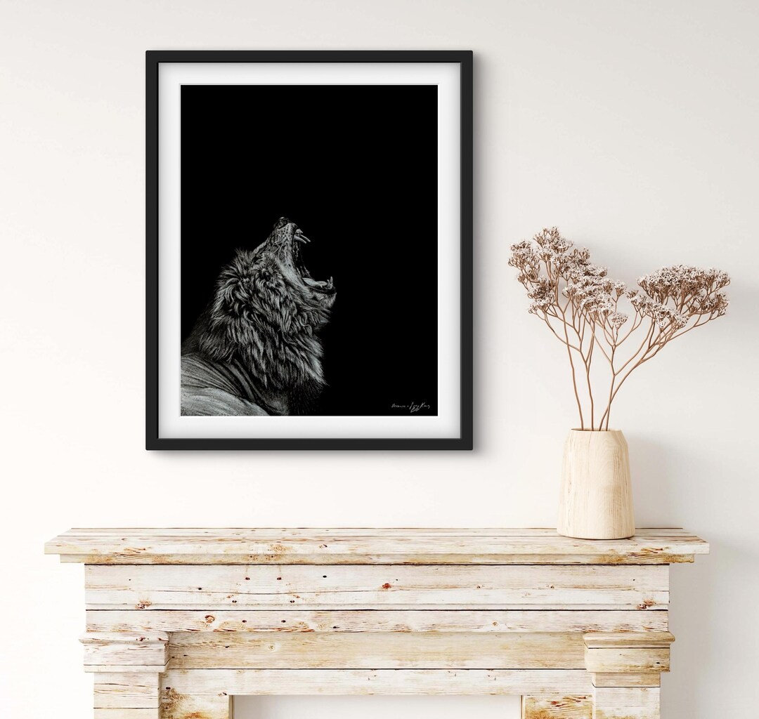 Lion Roaring Colored Pencil Paper Print Giclée Print Lion King of the ...