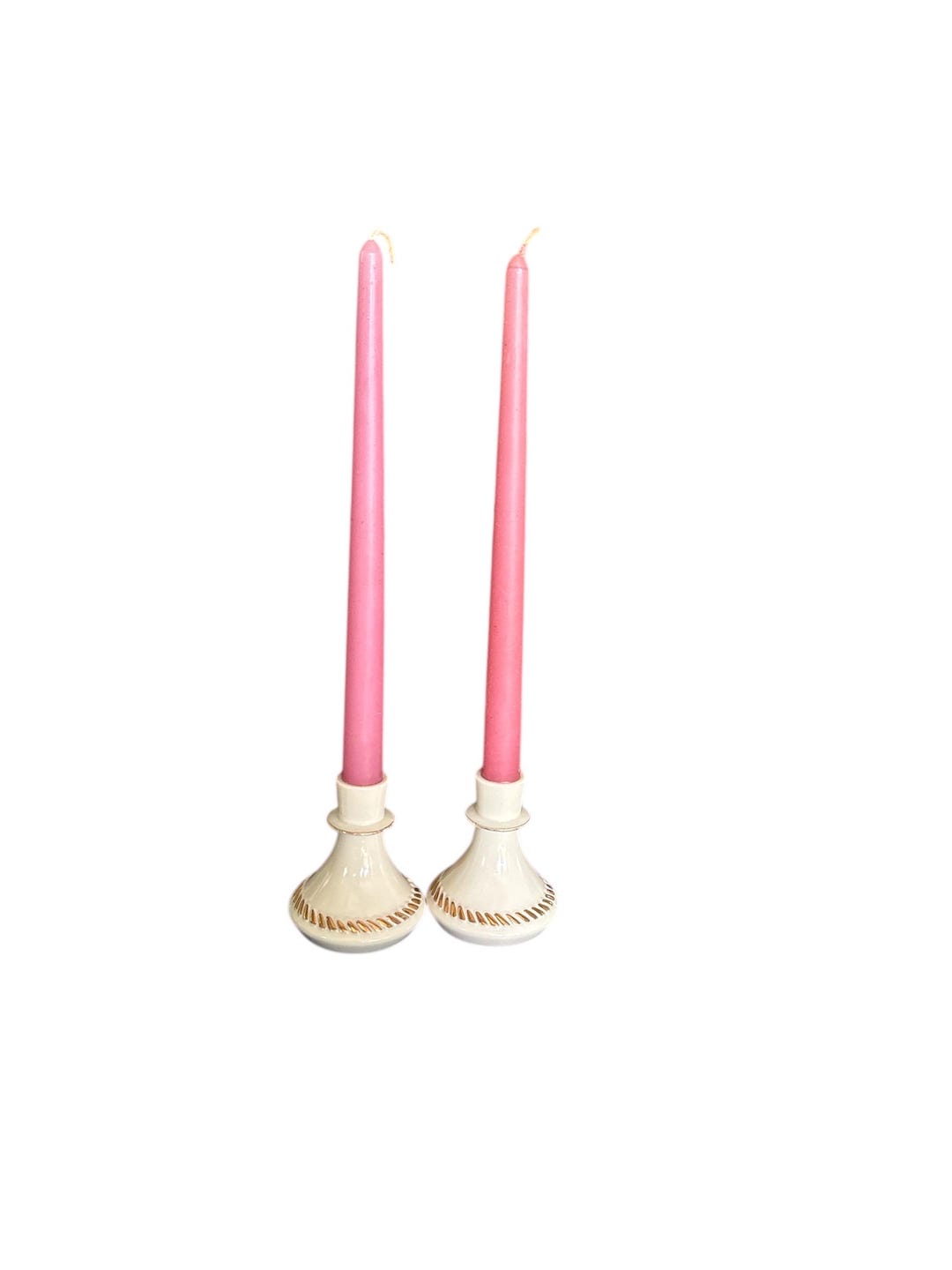 Porcelain Wheatonware Custard & Gold Trimmed 1960’s Candle Holders (2 ...