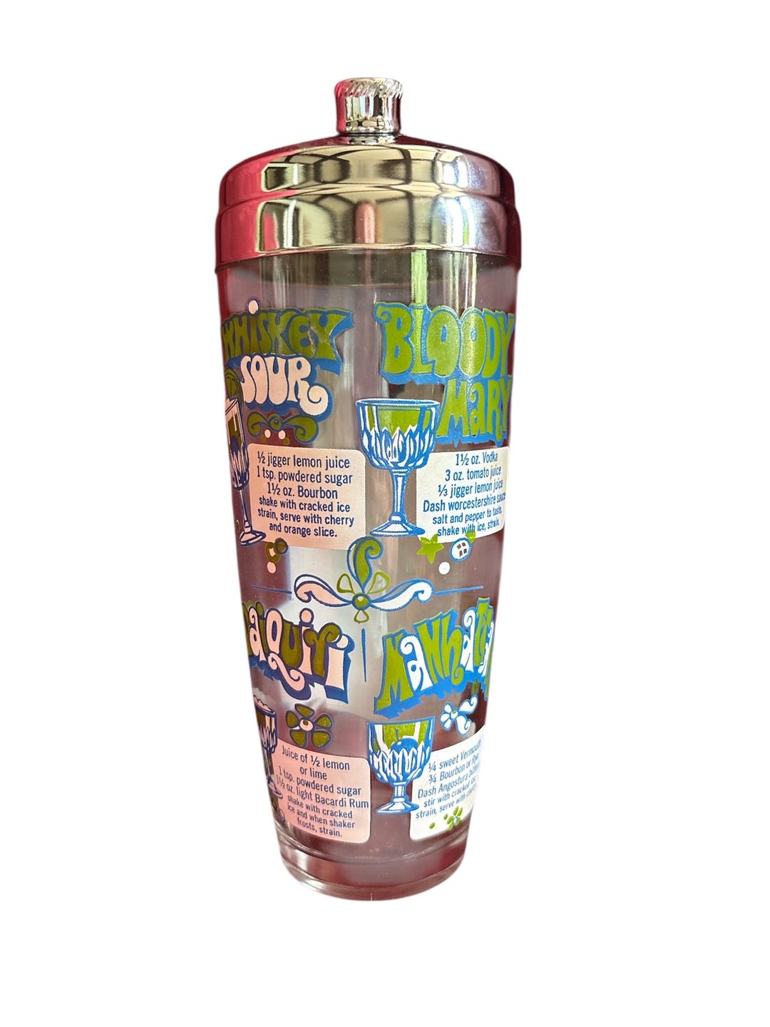1970s MCM Cocktail Shaker With Recipe Graphics - Etsy