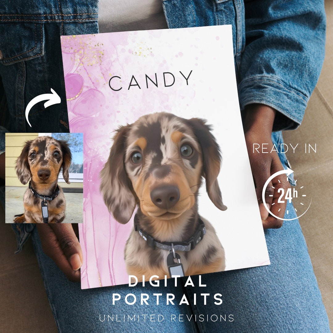 Custom Pet Portraits Using Pet Photo Personalized Digital Dog - Etsy