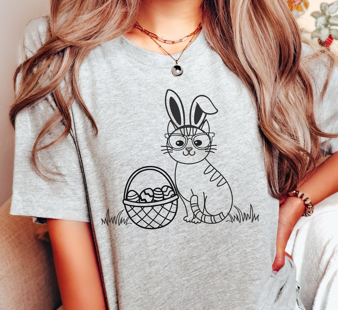 Adorable Cat With Bunny Ears T-shirt Cute Feline Rabbit Fusion Tee Fun ...