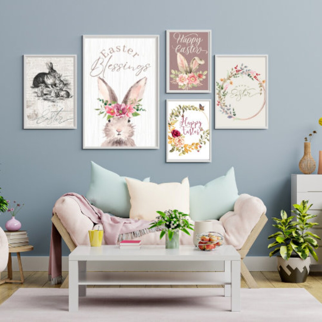 Easter Printable Wall Art Happy Easter Bunny Gallery set of 5, Easter ...