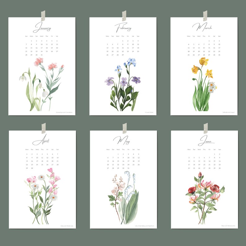 Minimalist Floral Calendar Printable 2024 Monthly Calendar A5 A6 Monday ...