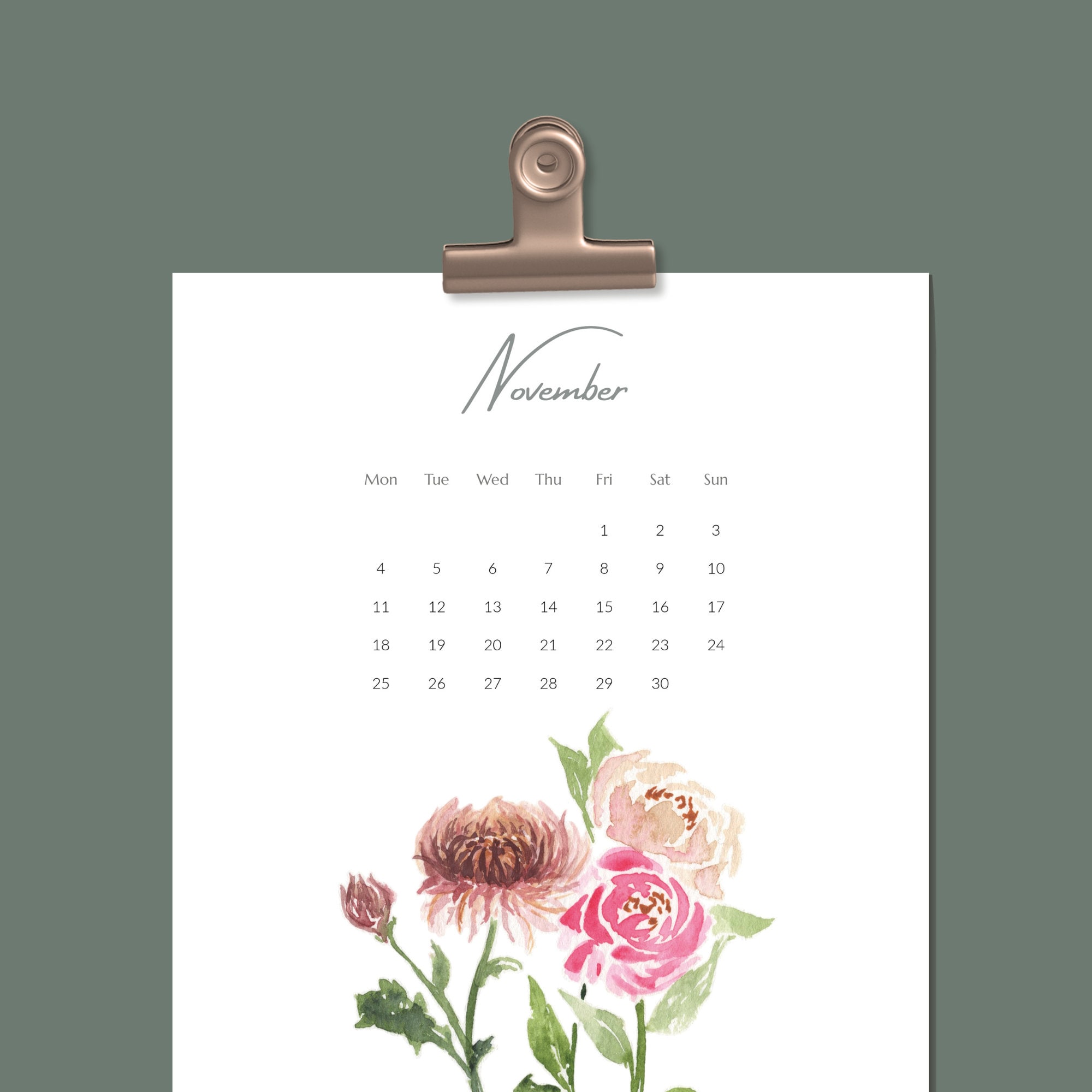 Minimalist Floral Calendar Printable 2024 Monthly Calendar A5 A6 Monday ...