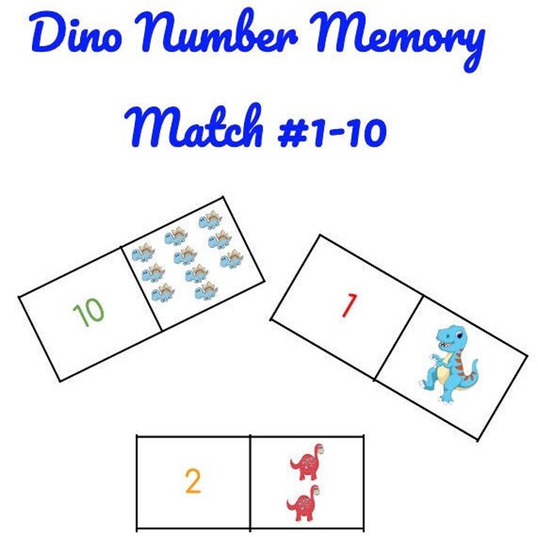 Dinosaur Number Memory Match - Etsy