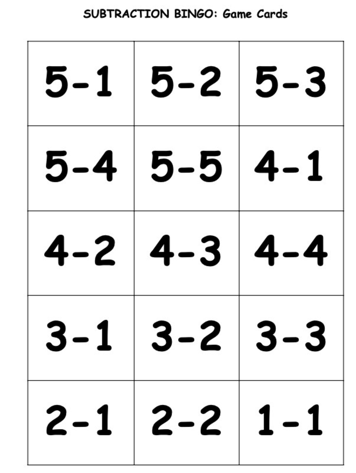 Addition and Subtraction Bingo - Etsy