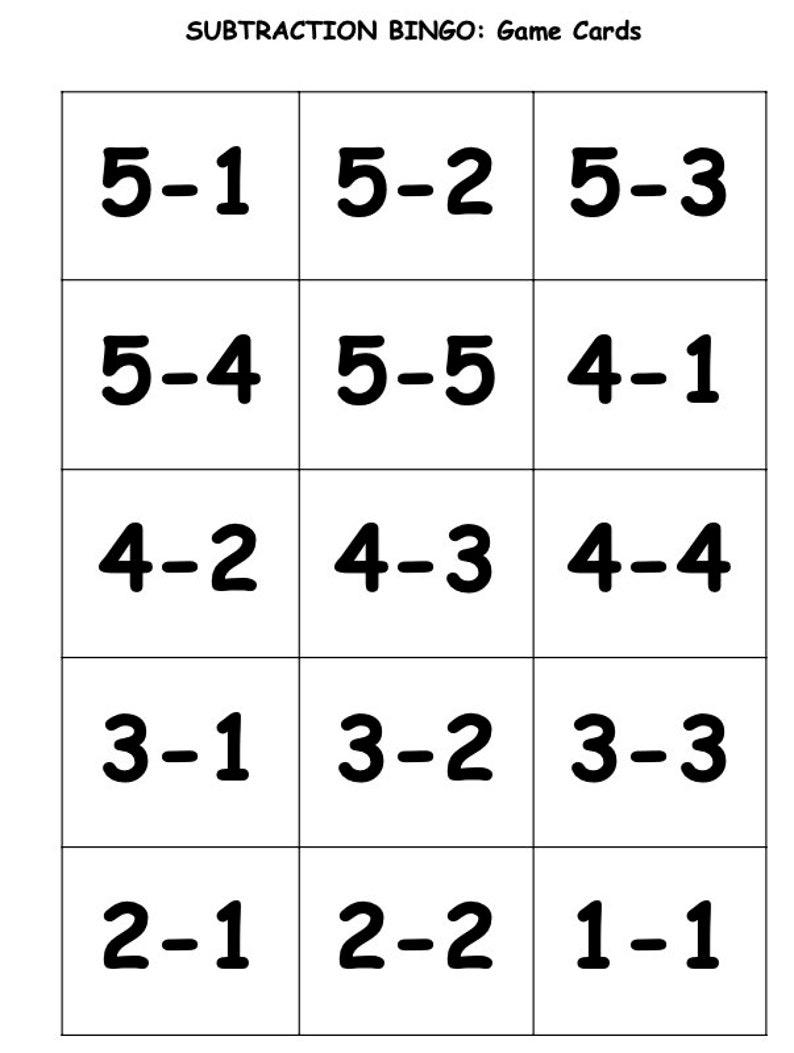 Addition and Subtraction Bingo - Etsy