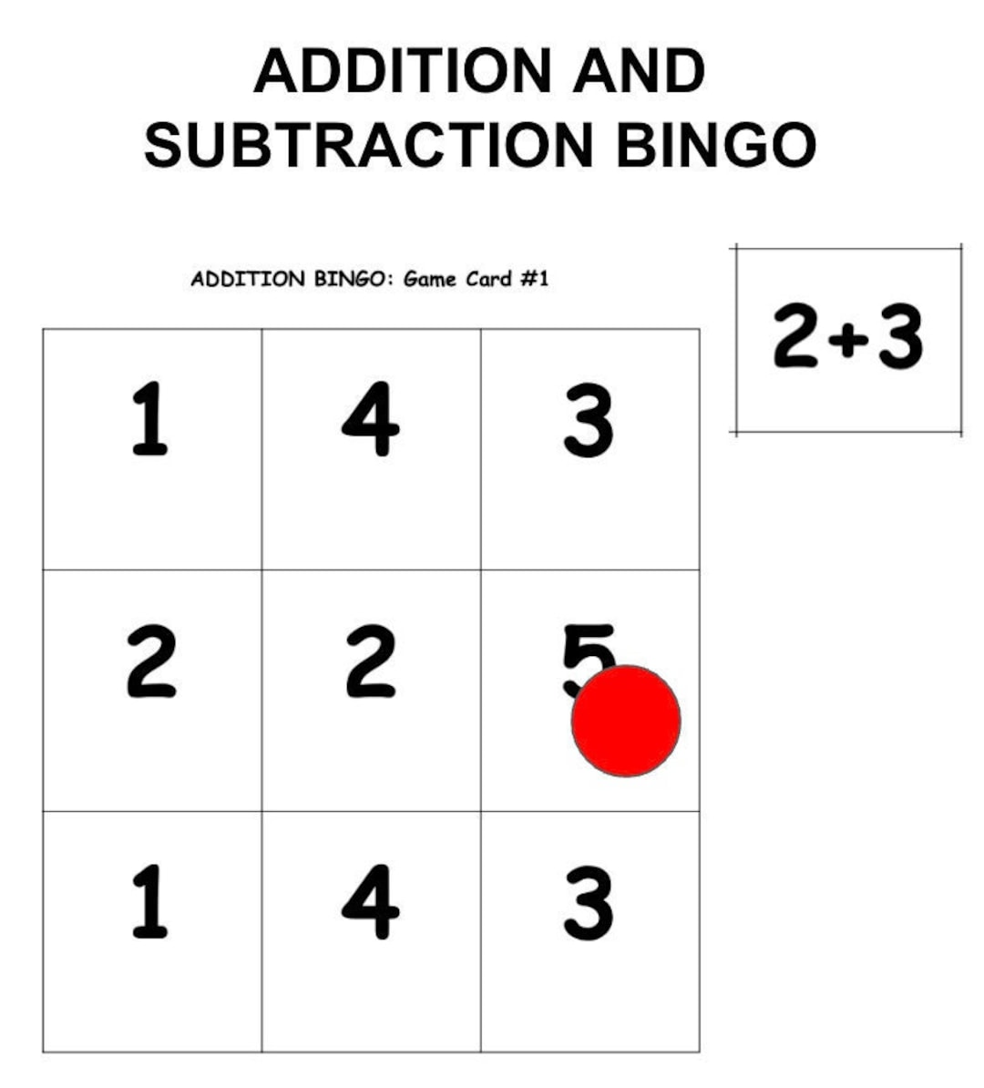 Addition and Subtraction Bingo - Etsy