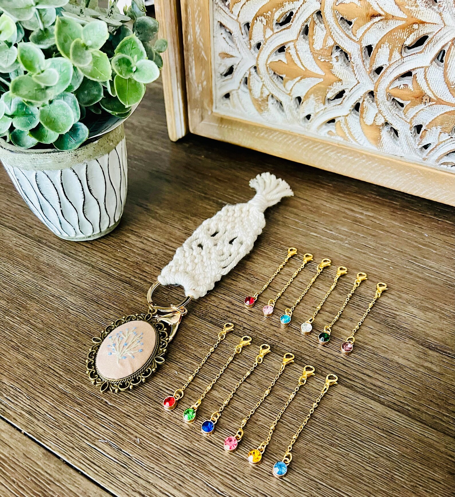 Hand-embroidered Birthstone Keychain - Etsy
