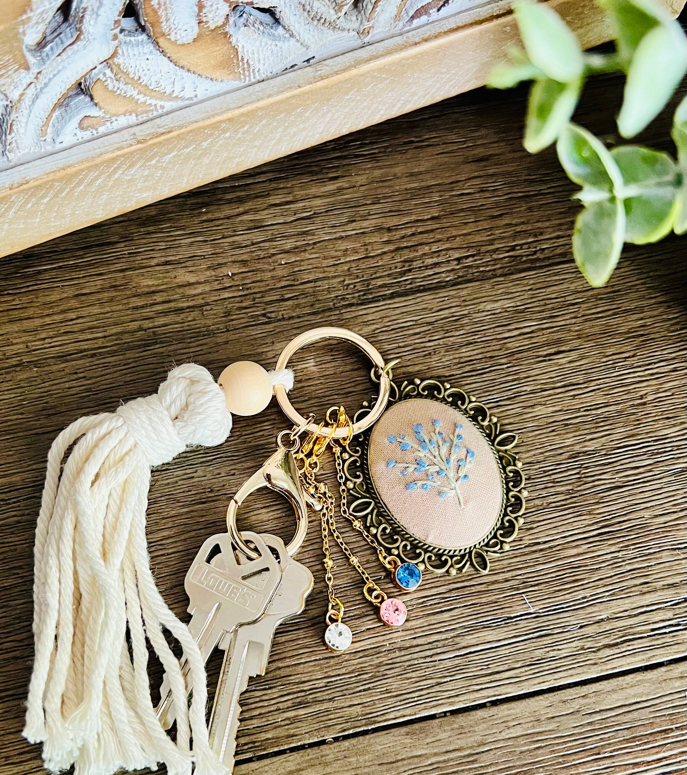 Hand-embroidered Birthstone Keychain - Etsy