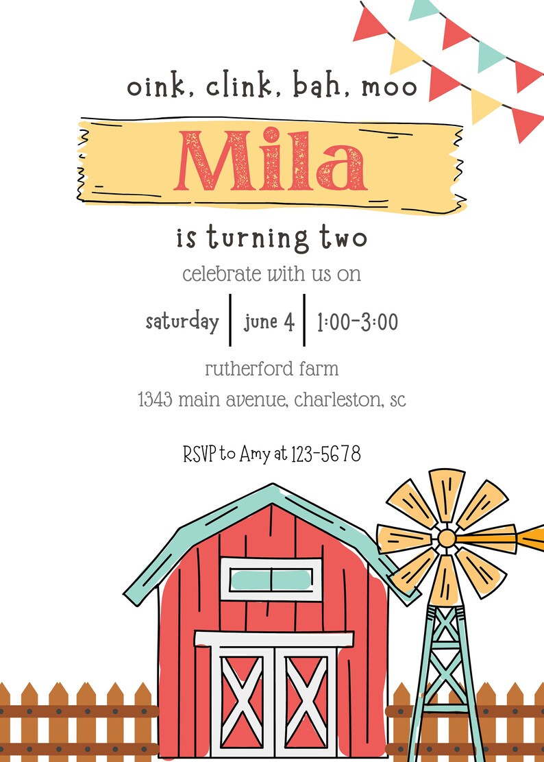 Editable Farm Birthday Party Invitation Farmer Barnyard Theme Canva ...