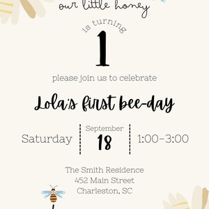 Editable Bee Themed First Birthday | Bee Day Invitation | Honeybee ...