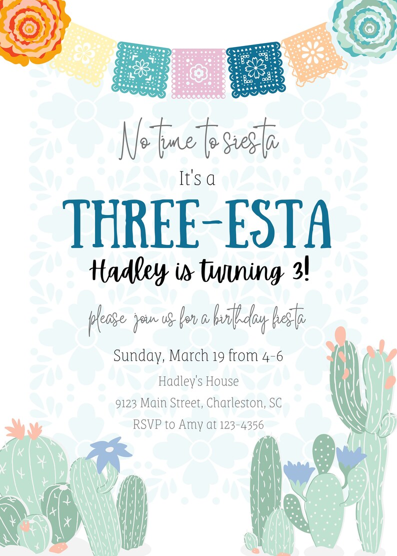 Editable Three-esta Birthday Invitation | Fiesta Theme | Desert Floral ...