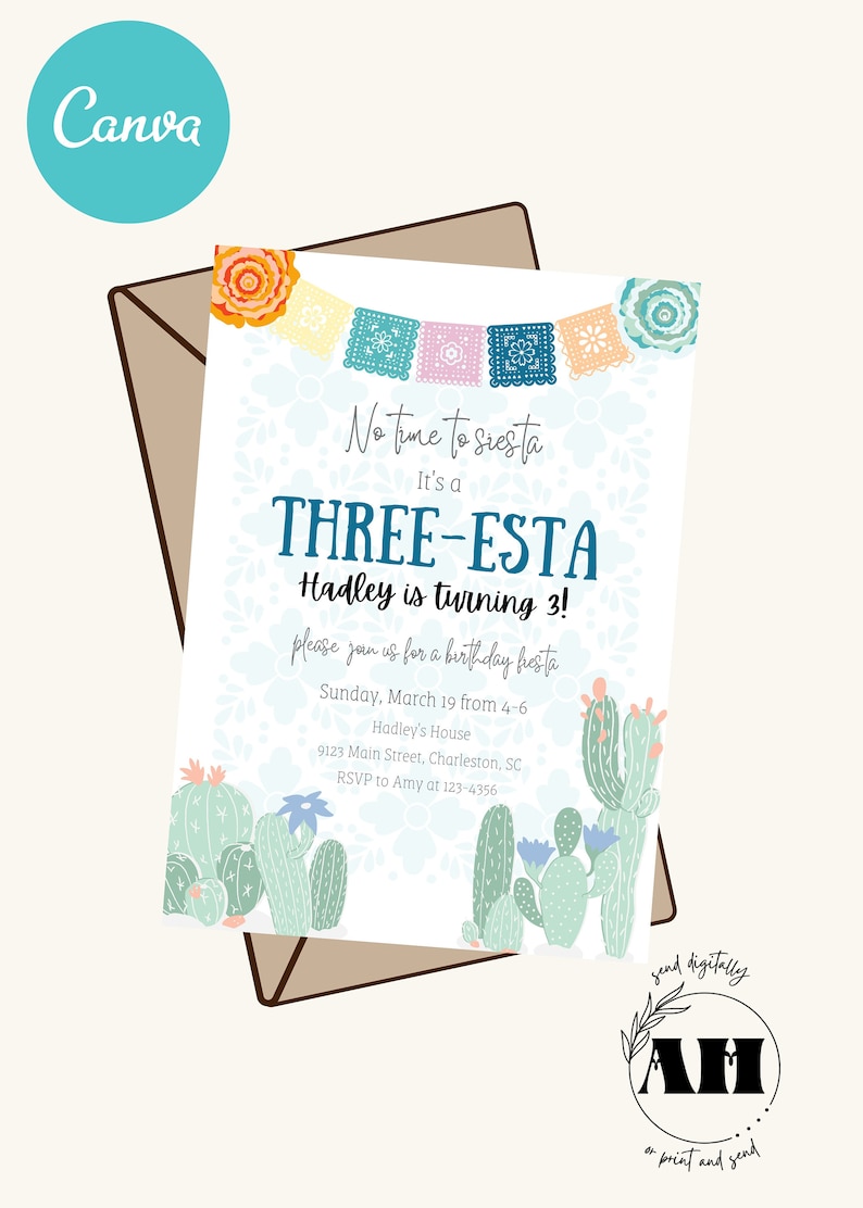 Editable Three-esta Birthday Invitation | Fiesta Theme | Desert Floral ...