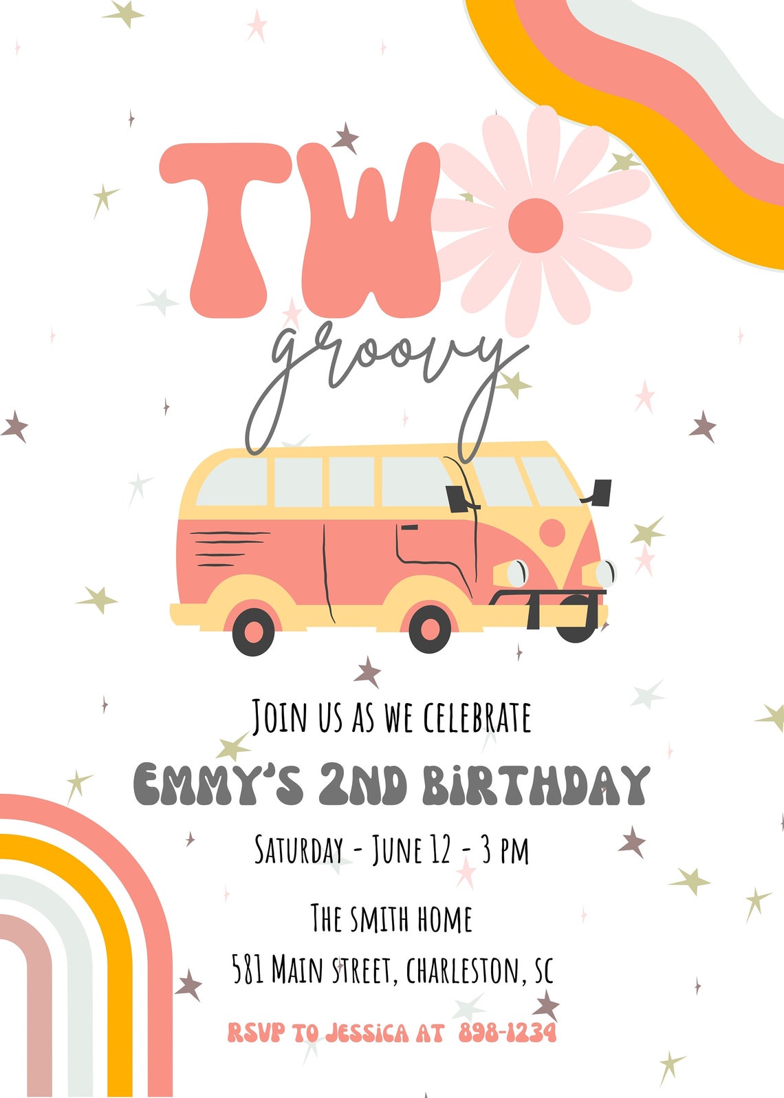 Editable Two Groovy Party Invitation Groovy Theme Retro Birthday Party ...