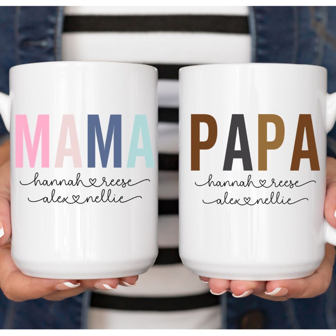 Personalized Papa and Mama Mug Set, Custom Papa Coffee Mug, Custom Mama ...
