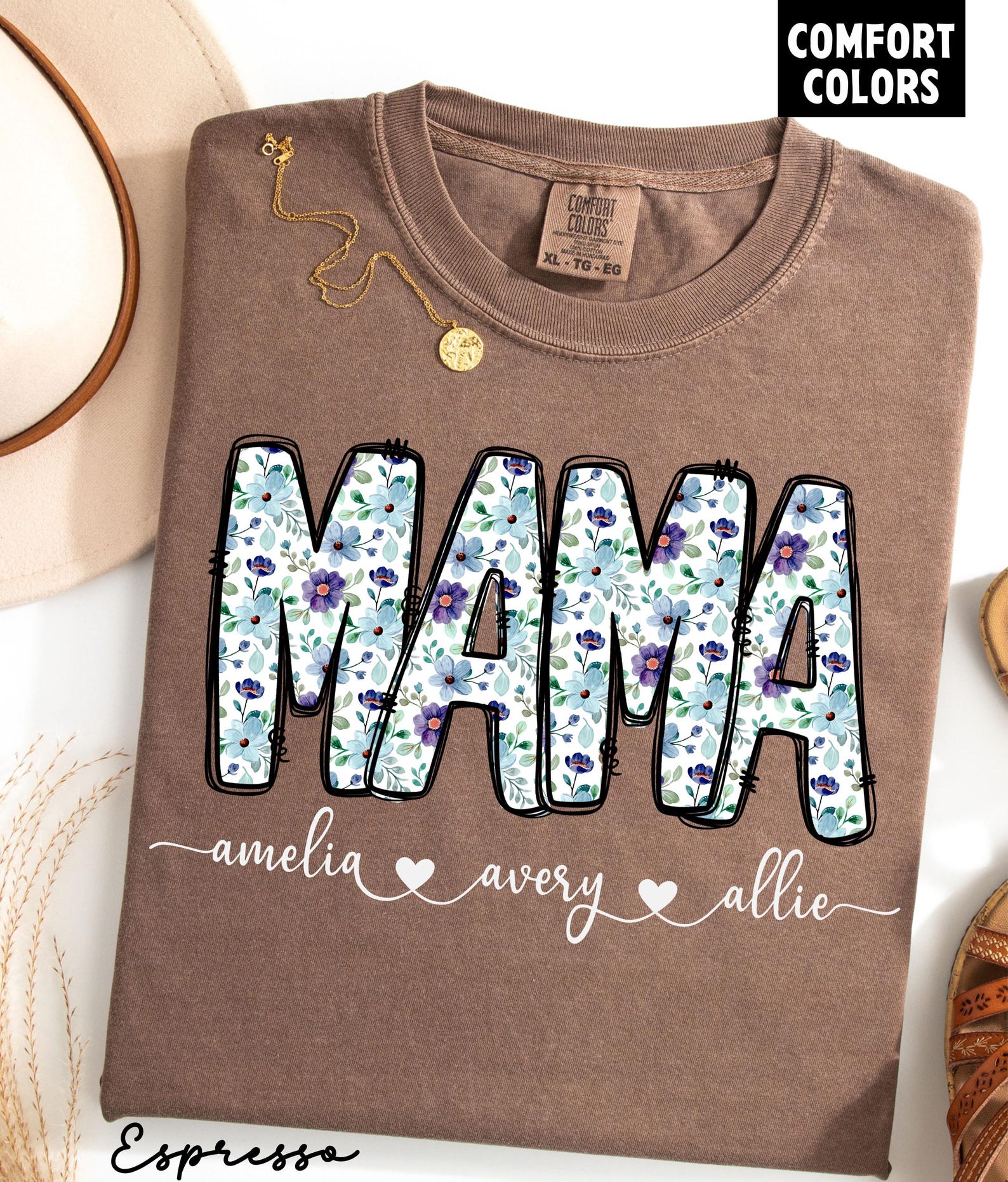 Custom Comfort Colors® Floral Mama Shirt, Vintage Floral Tee, Mother's ...