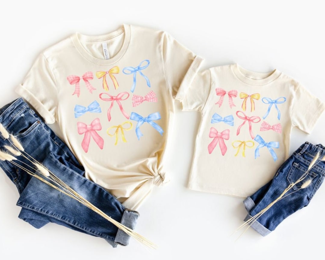 Coquette Mommy and Me Matching Outfits, Pink Bow Shirts, Matching ...
