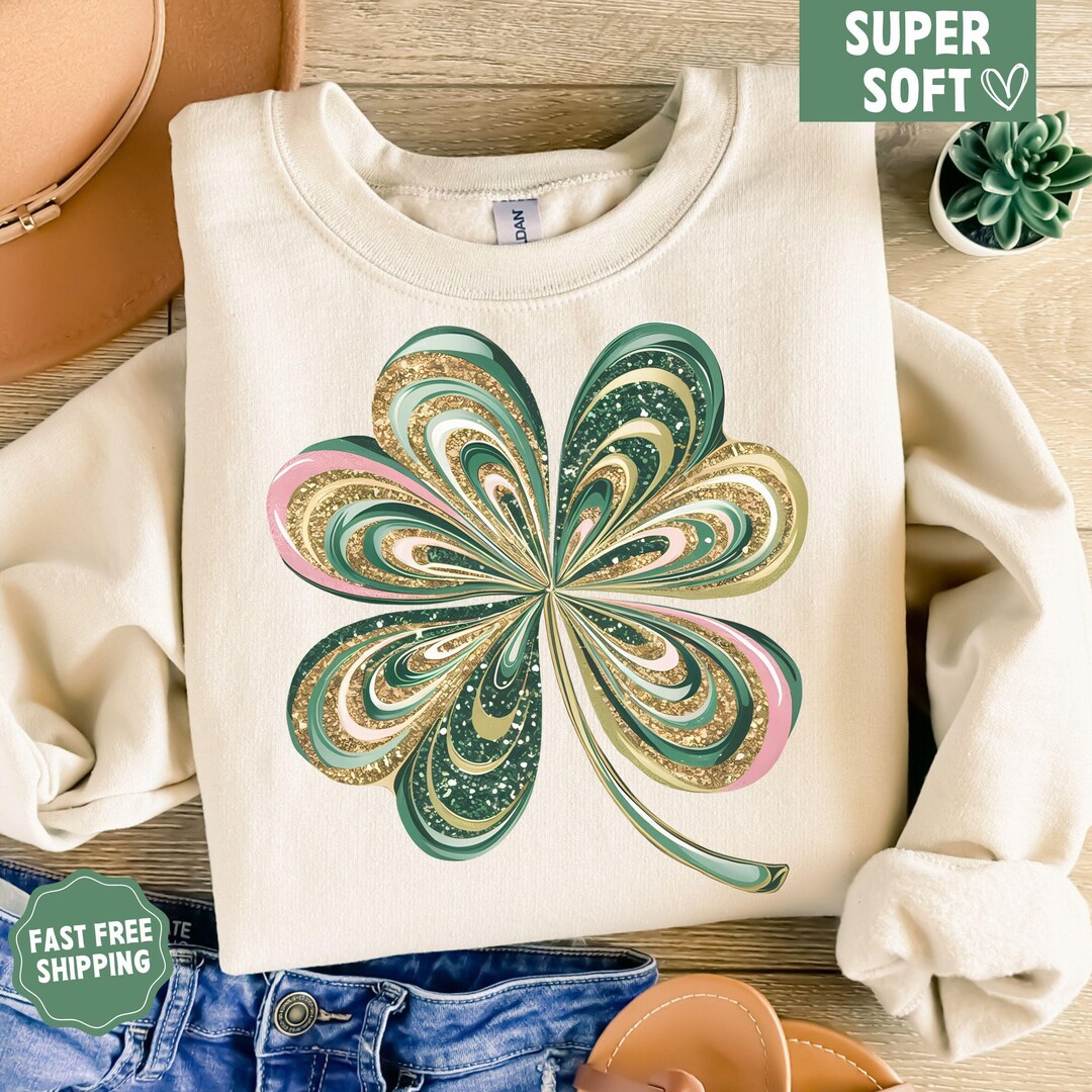 St Patricks Day Shamrock Sweatshirt, Four Leaf Clover Shirt, St ...