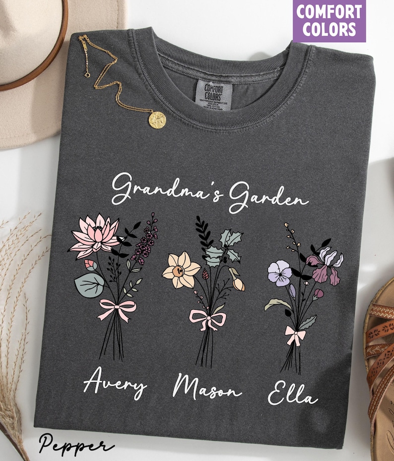 Custom Comfort Colors® Floral Grandma Shirt, Grandma's Garden Shirt ...