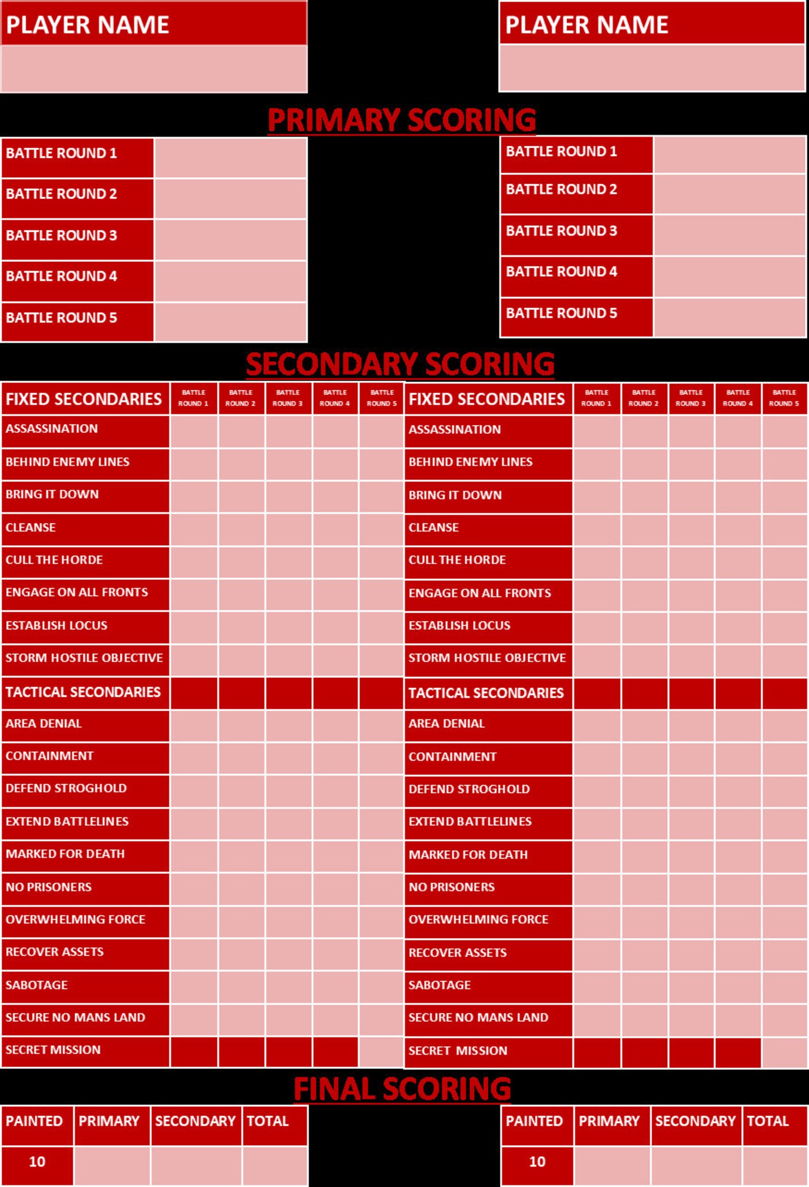 Score Sheets for Warhammer 40k Digital Download - UPDATE COMING SOON - Etsy