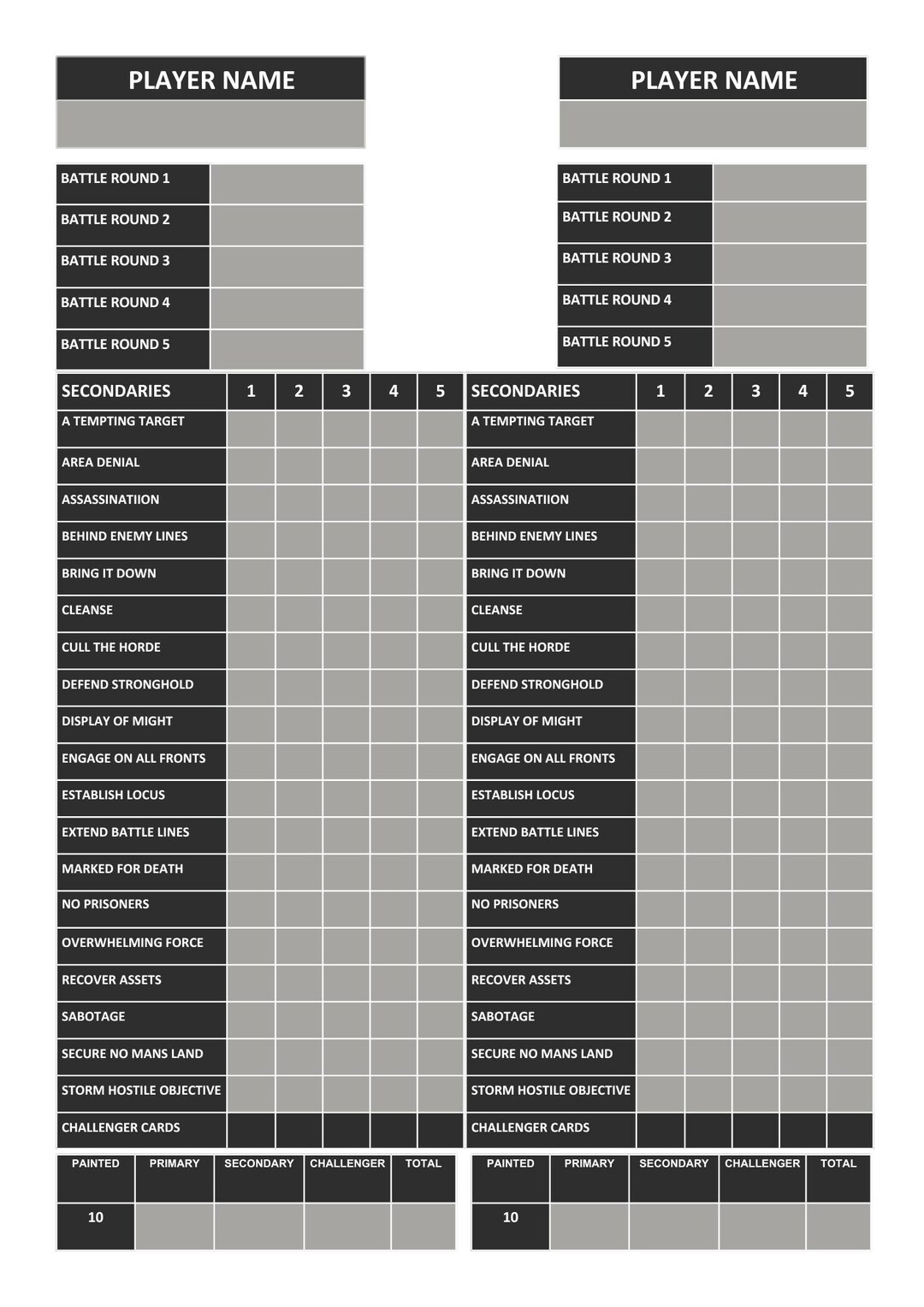 Custom Score Sheets for Warhammer 40k New Mission Deck - Etsy