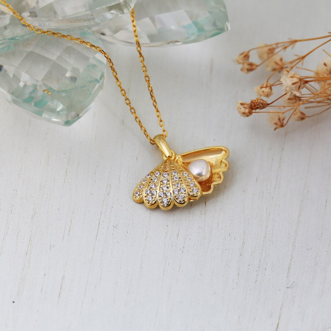 Oyster Pearl Necklace | 14k Gold Plated Oyster With Pearl Necklace ...