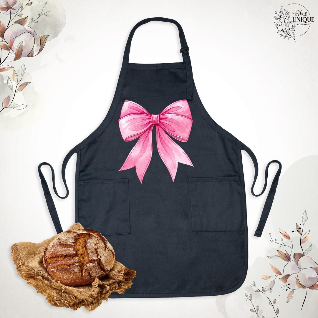 Coquette Pink Bow Kitchen Apron, Bridal Shower Apron, Bachelorette ...