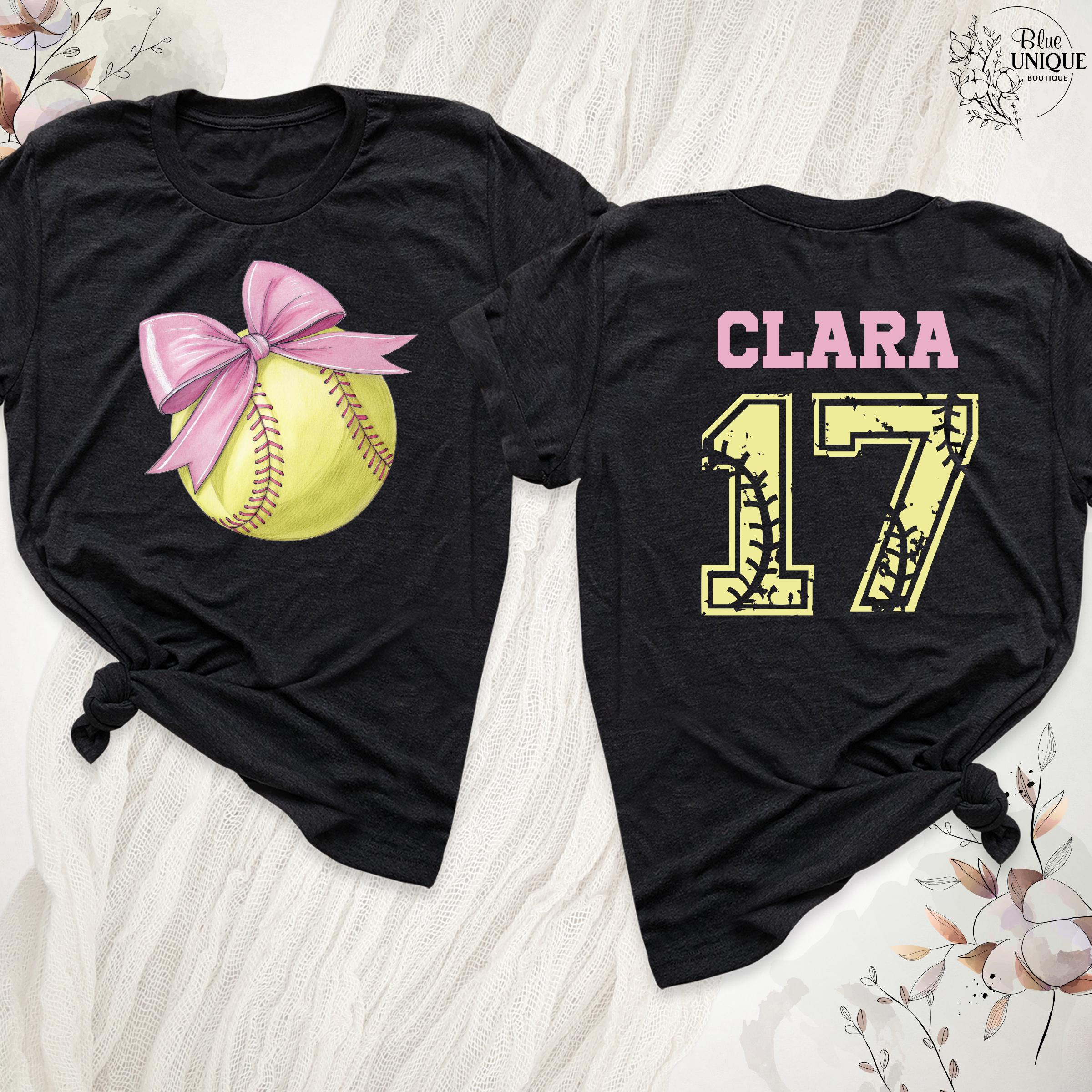 Softball Back Front Design T-shirt With Custom Number Name, Softball ...