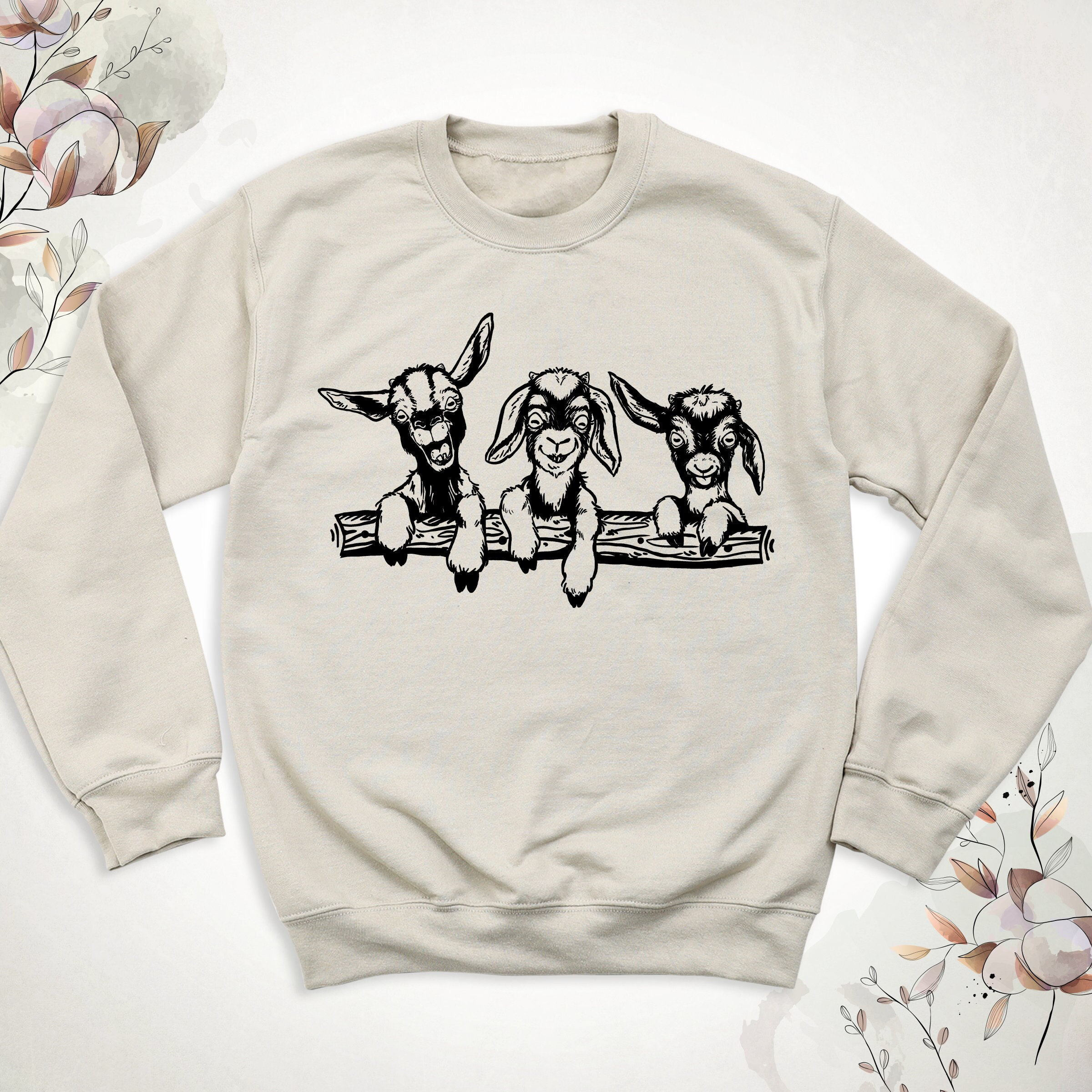Three Cute Baby Goats Sweatshirt, Farm Life Goat Lovers Sweater, Funny ...